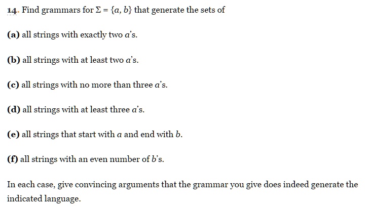 theory of computation grammar 14 find grammars for e a b that generate ...