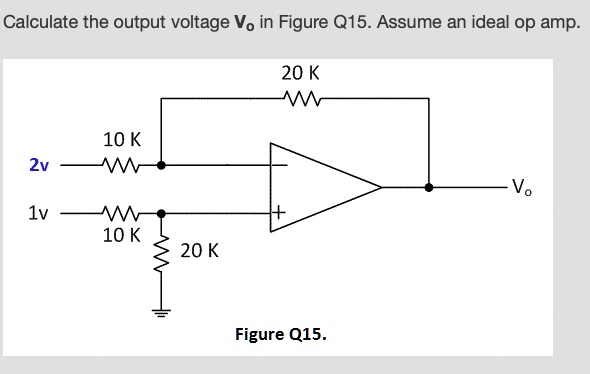 Calculate the output voltage Vo in Figure Q15. Assume an ideal op amp.
