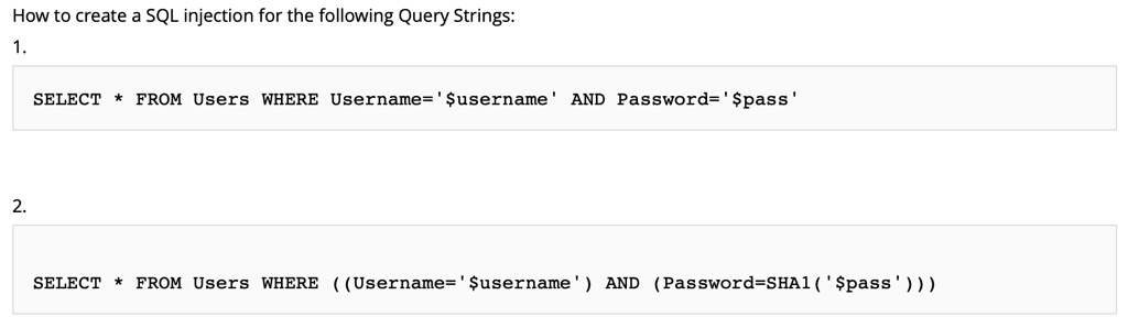 SOLVED: SELECT * FROM Users WHERE Username='username' AND Password='pass