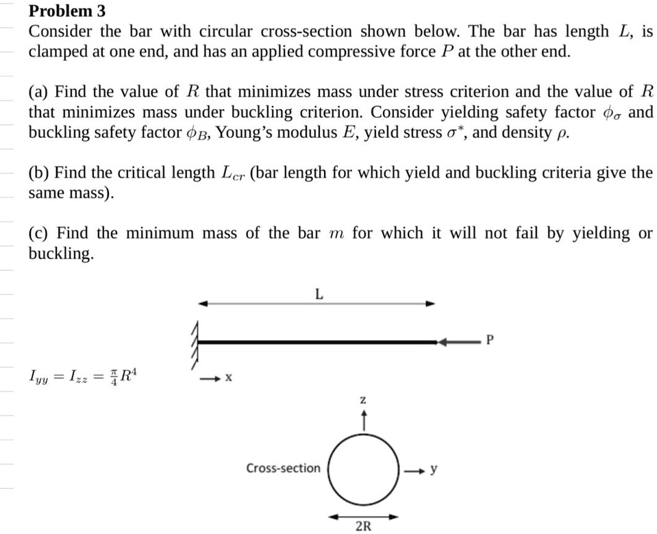 SOLVED: Problem 3: Consider the bar with a circular cross-section shown below. The bar has a ...