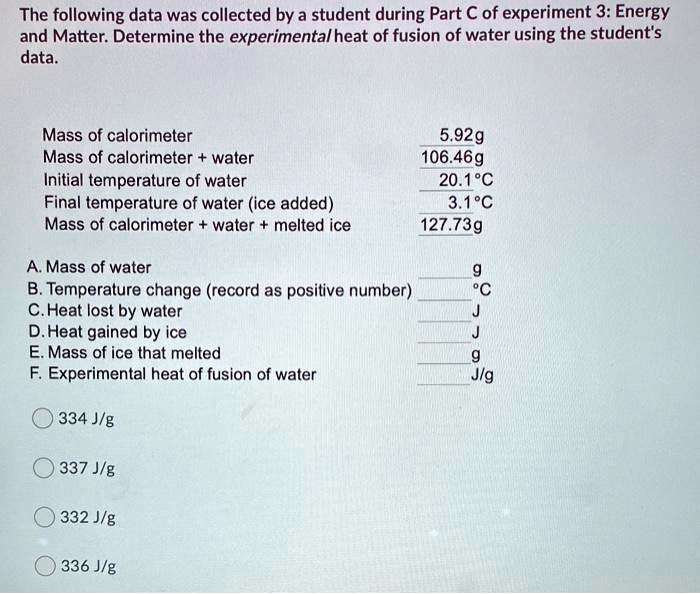 [GET ANSWER] the following data was collected by a student during part c of experiment 3 energy ...
