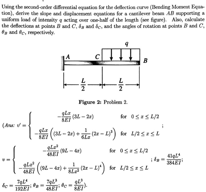 Solved Using The Second Order Differential Equation For The Deflection