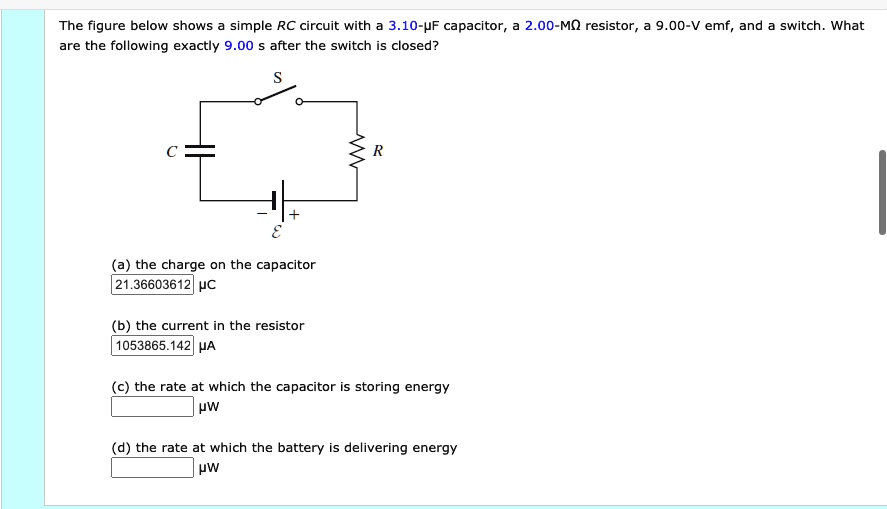 SOLVED: The figure below shows a simple RC circuit with a 3.10-Î¼F capacitor, a 2.00-MÎ ...