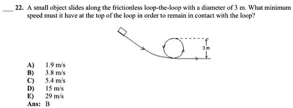 SOLVED: A small object slides along the frictionless loop-the-loop with a diameter of 3 m. What ...