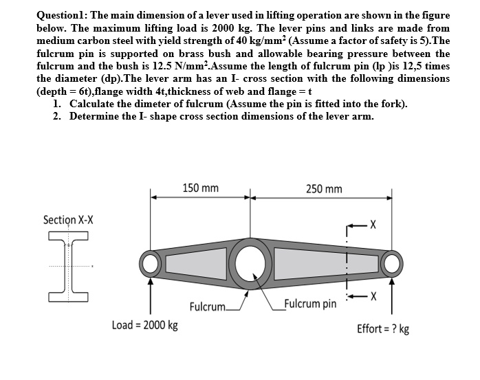 Questionl: The main dimension of a lever used in lifting operation are ...