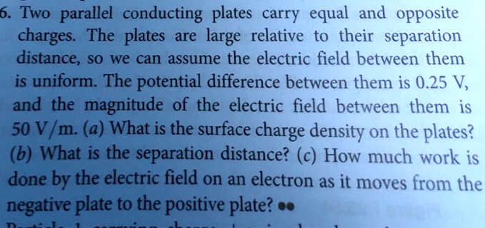 SOLVED: 6. Two parallel conducting plates carry equal and opposite ...