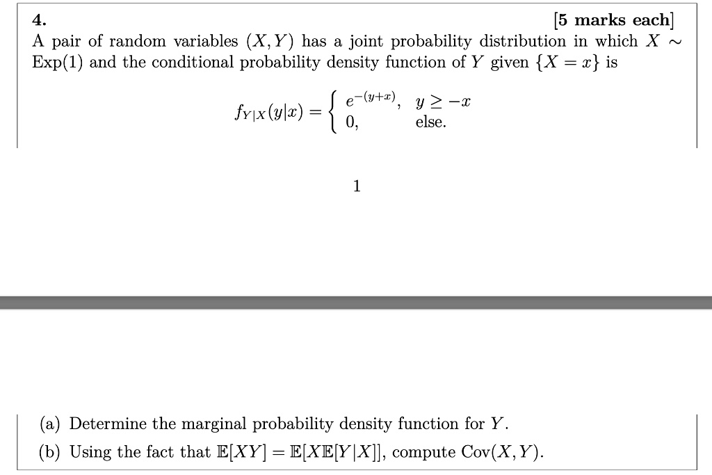 SOLVED: 4. [5 marks each] A pair of random variables (X,Y) has a joint probability distribution ...