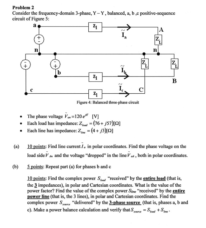 SOLVED: Problem 2: Frequency-Domain Analysis of a Balanced Three-Phase Circuit Consider the ...