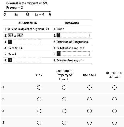 SOLVED: Complete the proof. Someone please help me answer this! Given M ...