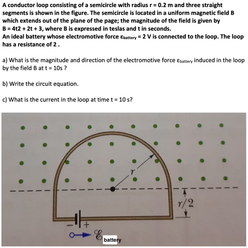 SOLVED: A conductor loop consisting of a semicircle with radius r = 0.2 ...