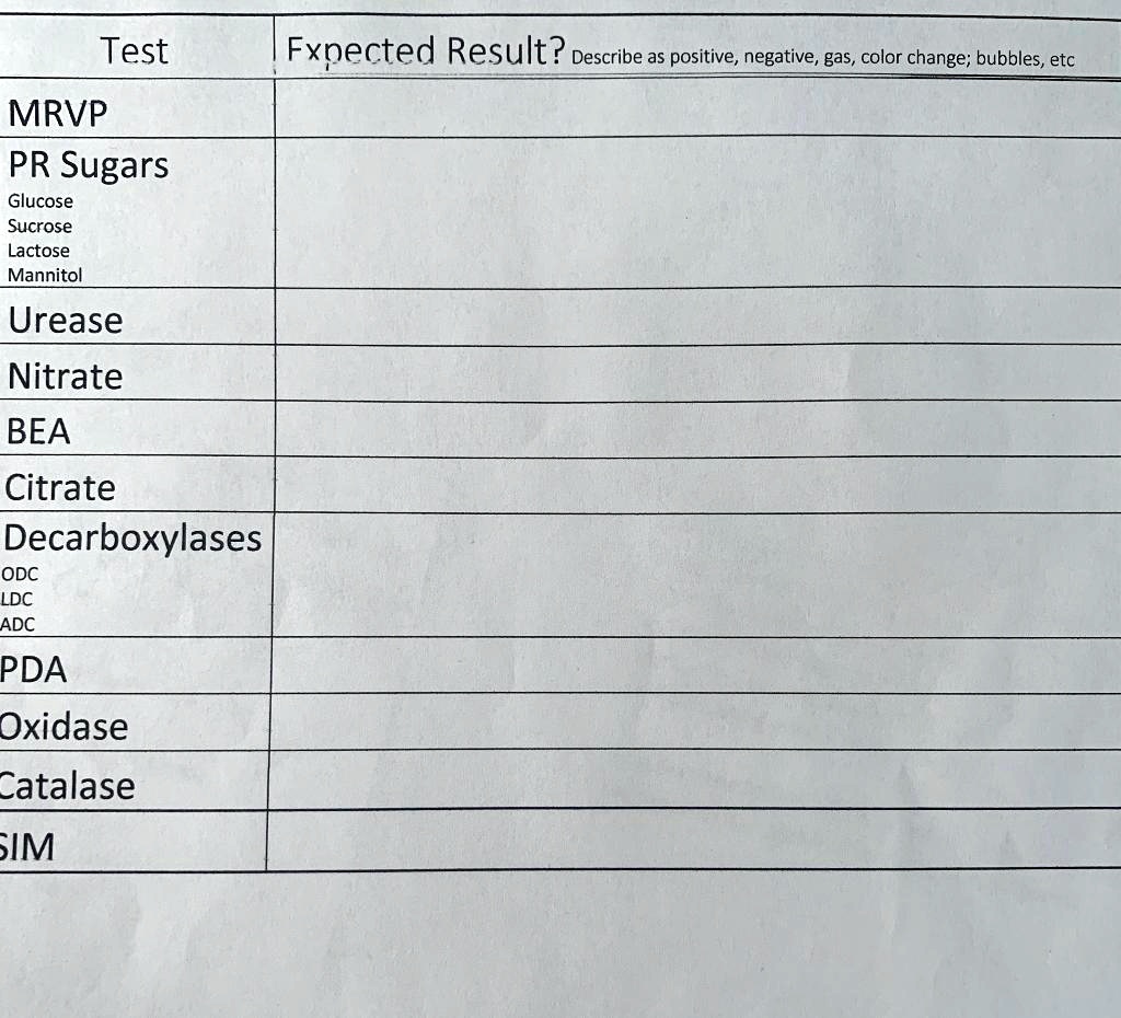 SOLVED:Test Fxpected Result? Describe as positive, negative, gas, color ...