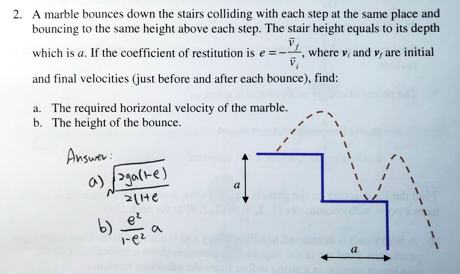 SOLVED: A marble bounces down the stairs, colliding with each step at the same place and ...