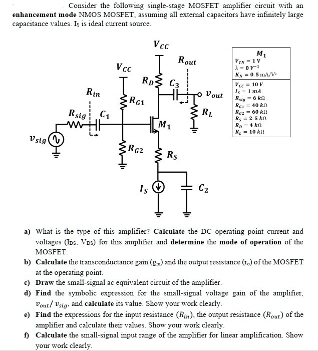 consider the following single stage mosfet amplifier circuit with an ...