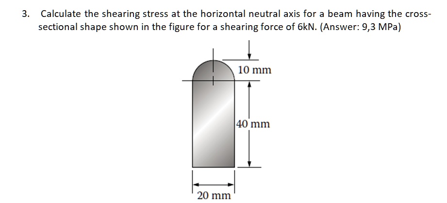 3. Calculate the shearing stress at the horizontal neutral axis for a ...