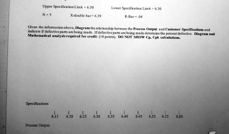 upper specification limit 650 lower specification limit 630 n5 x double bar 639 r bar given the ...