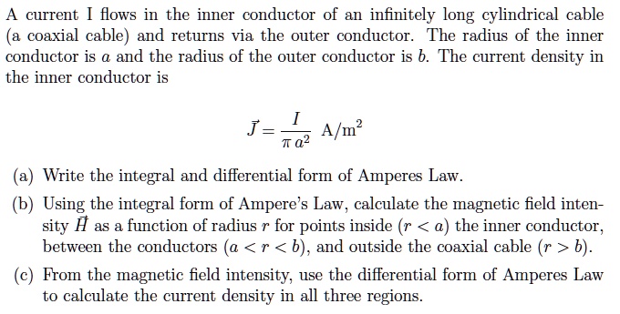 SOLVED: A current I flows in the inner conductor of an infinitely long ...