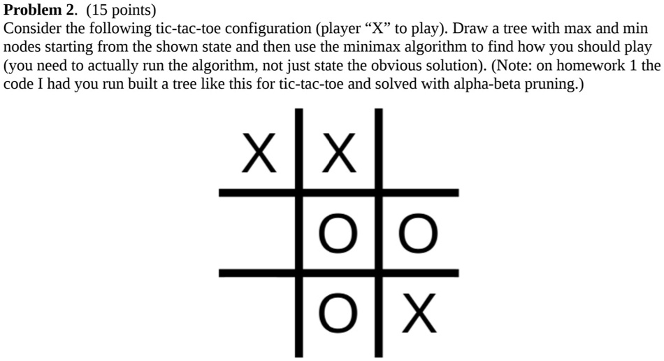 SOLVED: Problem 2. (15 points) Consider the following tic-tac-toe ... SOLVED: Problem 2. (15 points) Consider the following tic-tac-toe ...