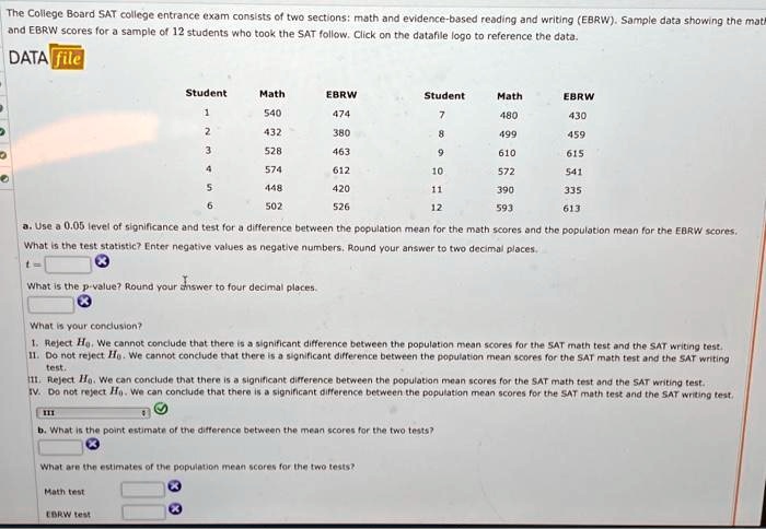 The College Board SAT college entrance exam consists of two sections ...