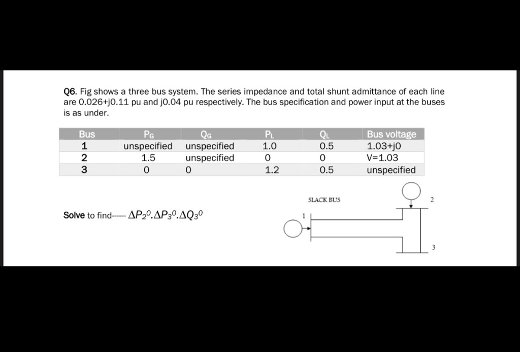 q6 fig shows a three bus system the series impedance and total shunt ...