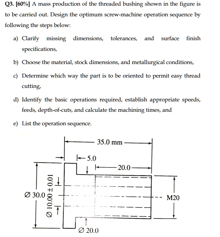 Q3. [60%] A mass production of the threaded bushing shown in the figure ...
