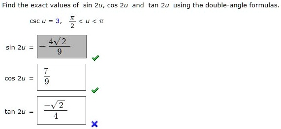 Find the exact values of sin 2u, cos 2u and tan 2u using the double ...