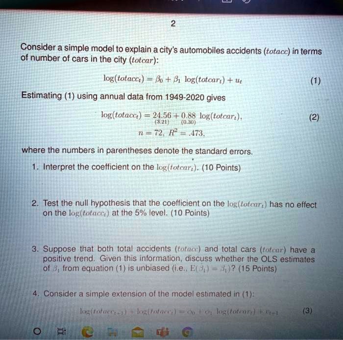 SOLVED: Consider a simple model to explain a city's automobile ...