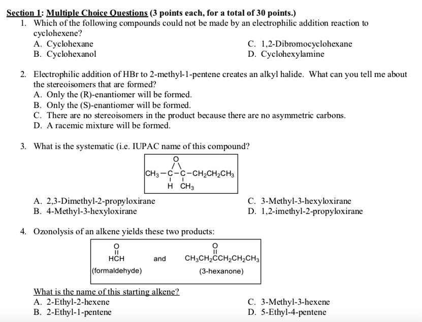 section l multiple choice questions 3 points each for a total of 30 points which of the ...
