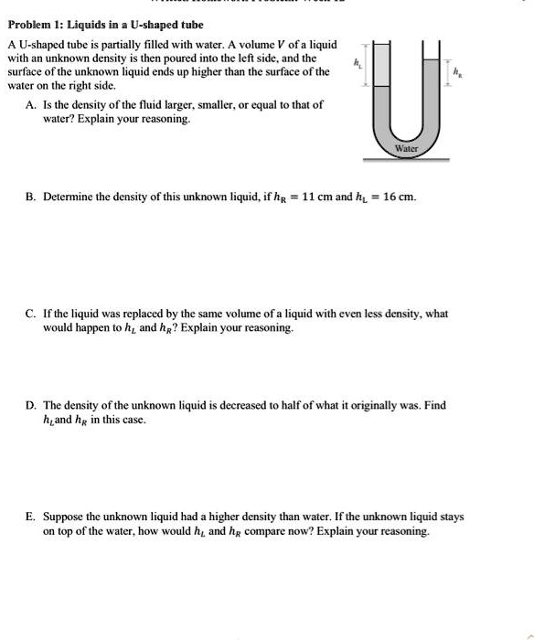 problem i liquids in u shaped tube u shaped tube is partially filled ...