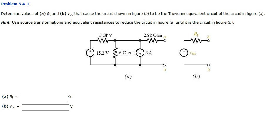 SOLVED: Problem 5.4-1 Determine values of (a) Rt and (b) Voc that cause the circuit shown in ...