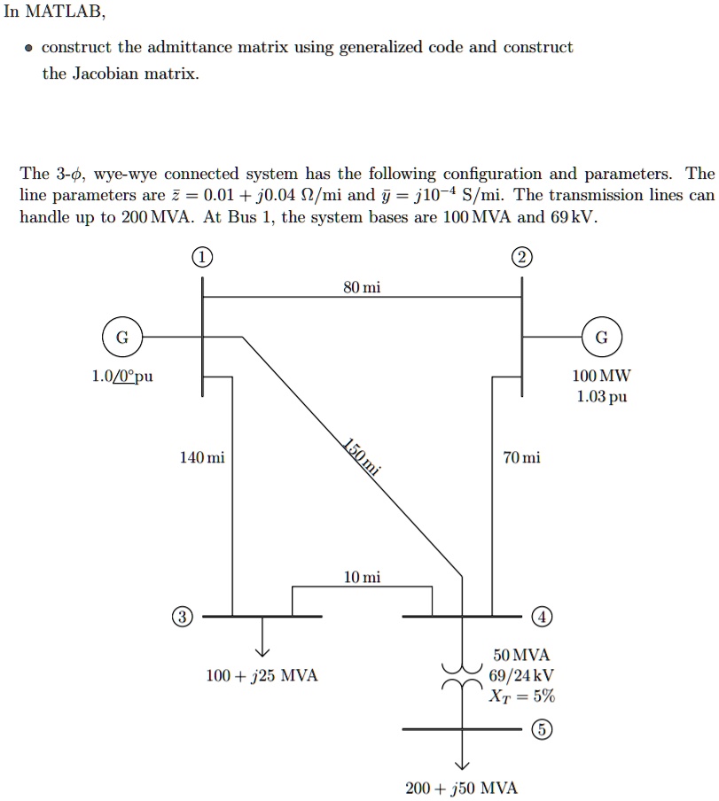 SOLVED: In MATLAB. construct the admittance matrix using generalized code and construct the ...