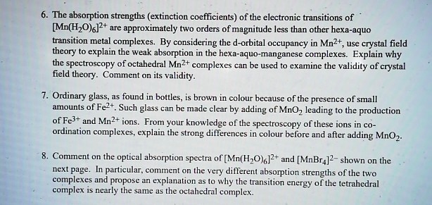 SOLVED: The absorption strengths (extinction coefficients) of the ...