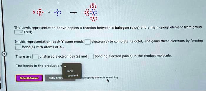 SOLVED: The Lewis representation above depicts reaction between halogen ...