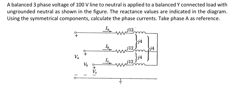 A balanced 3 phase voltage of 100 V line to neutral is applied to a ...