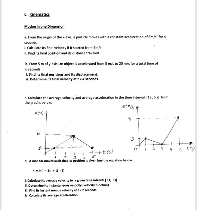 SOLVED:Kinematics Motion in one Dimension a. From the origin of the x ...