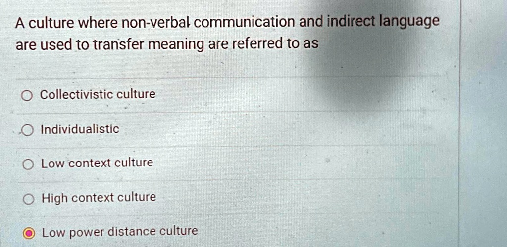 SOLVED: A culture where non-verbal communication and indirect language ...