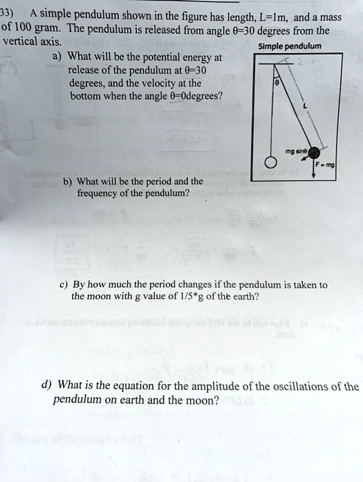 A simple pendulum shown in the figure has length L = 1m and mass of 100 ...