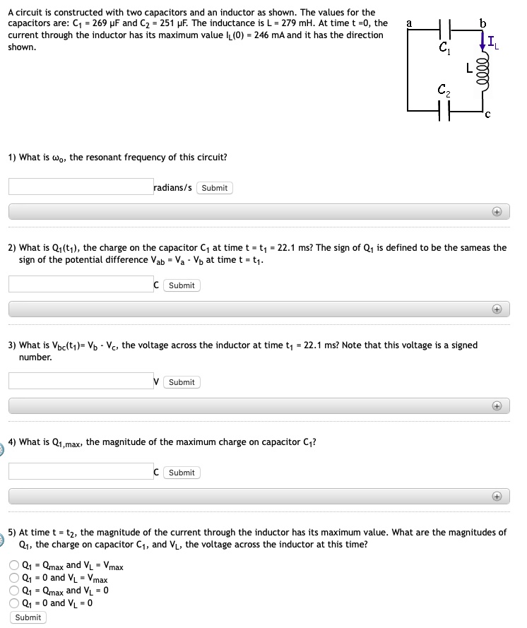 circuit is constructed with two capacitors and an inductor as shown the ...
