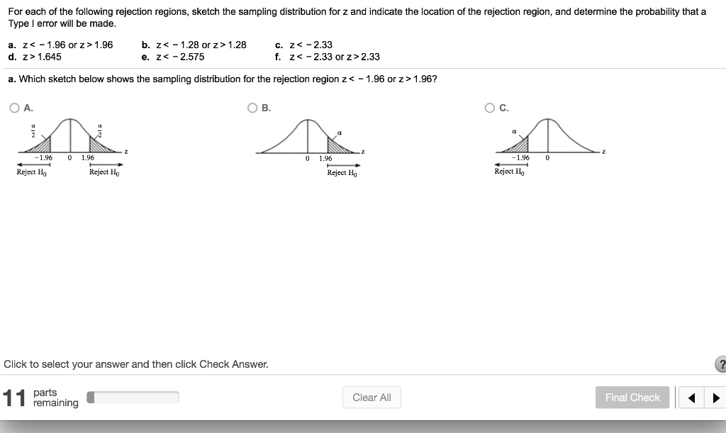 SOLVED: For each of the following rejection regions, sketch the ...