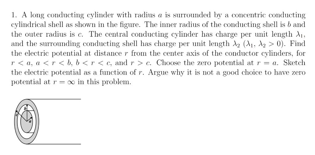 1. A long conducting cylinder with radius a is surrounded by a ...