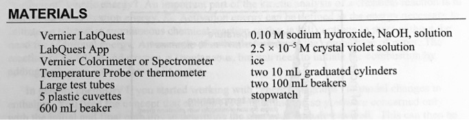 SOLVED: MATERIALS Vernier LabQuest LabQuest App Vernier Colorimeter or ...