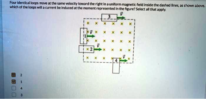 four identical loops move at the same velocity toward the rleht in a ...