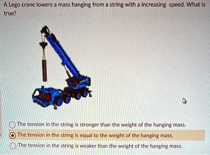 SOLVED: A Lego crane lowers a mass hanging from a string with a ...