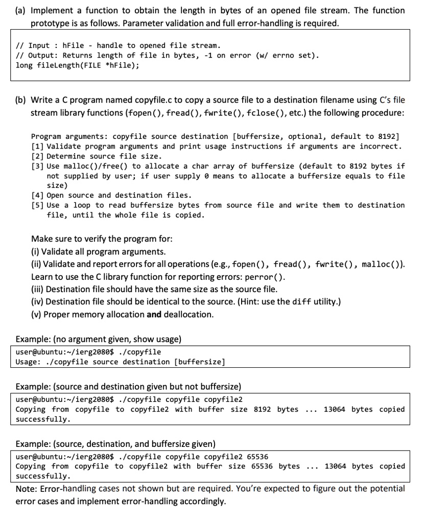 Solved Implement A Function To Obtain The Length In Bytes Of An Opened File Stream The 0197