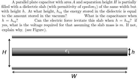 SOLVED: A parallel plate capacitor with area A and separation height H ...