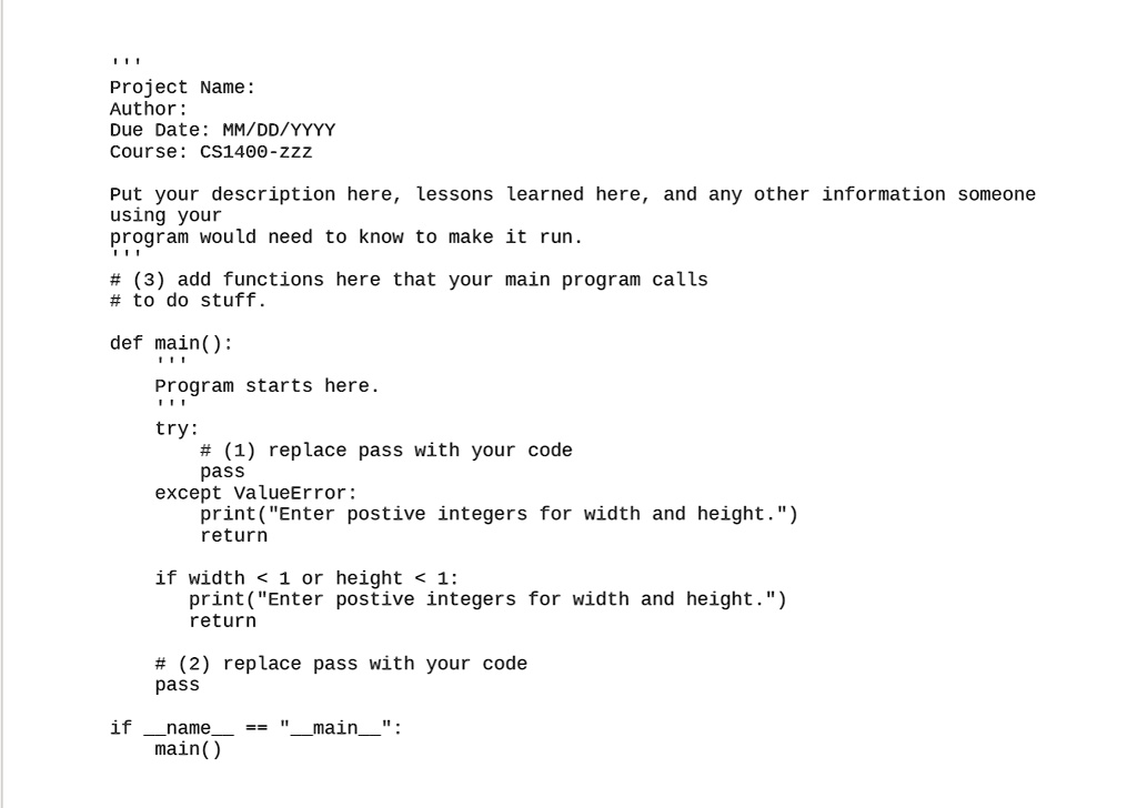 Project Name: Author: Due Date: MM/DD/YYYY Course: CS1400-zZZ Put your ...