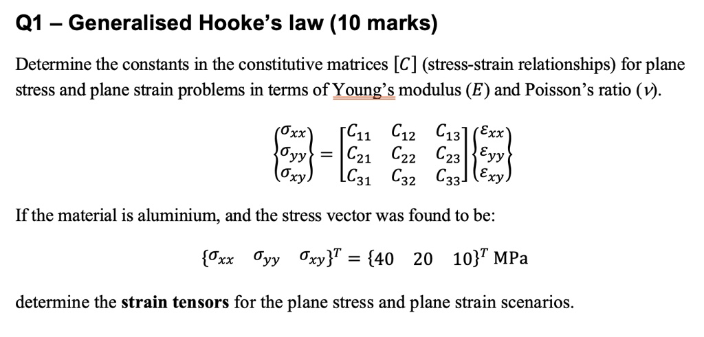 SOLVED: Q1 Generalized Hooke's law (10 marks) Determine the constants ...