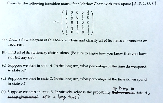 SOLVED: Consider the following transition matrix for Markov Chain with ...