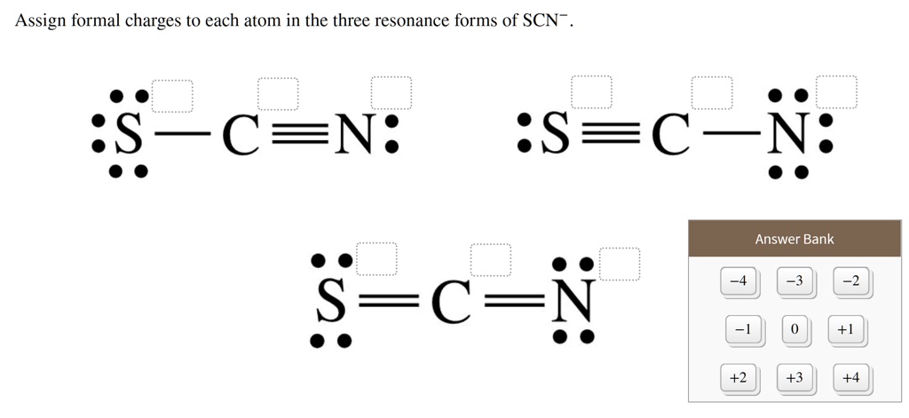 assign formal charges to each atom in the three resonance forms of scn cn sc i answer bank c i 94524
