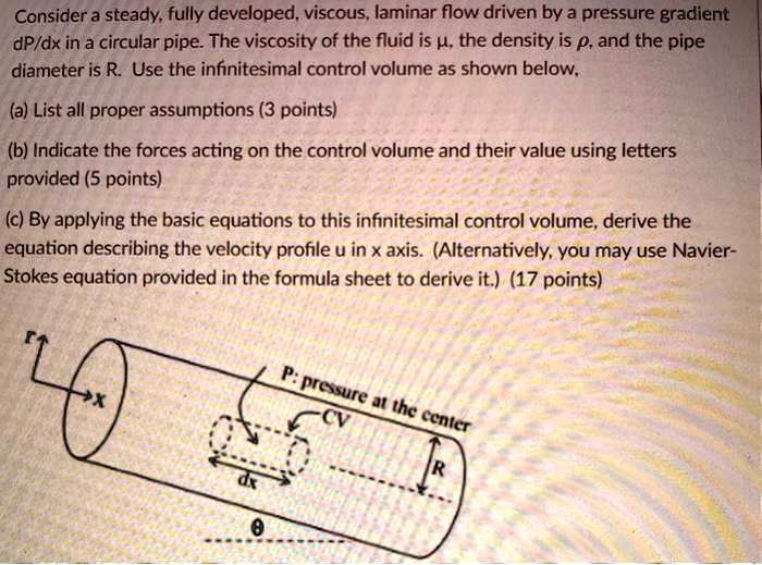 Consider a steady, fully developed, viscous, laminar flow driven by a ...