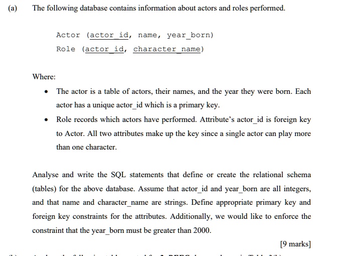 SOLVED: The following database contains information about actors and ...